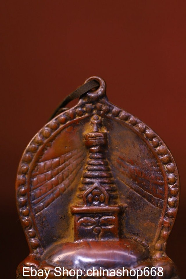 3.8"Old China Tibet Copper Buddhism Pagoda Exorcise Evil Spirits Lucky ...