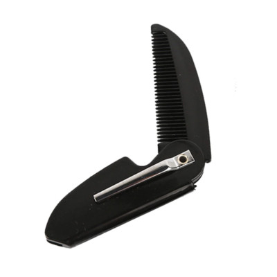 Folding Flip Mustache Pocket Comb Black Plastic Hair Style Beard Barber ...