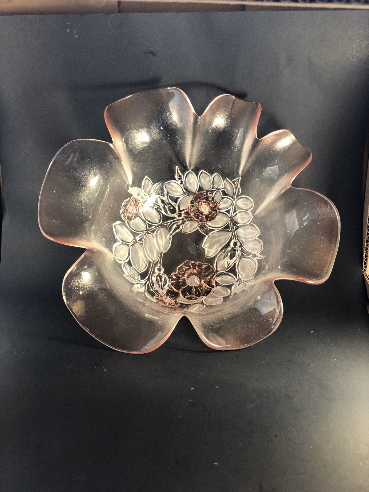 Mikasa Pink Rosella LARGE 11" Hostess Bowl Satin Pink Floral Frosted ...