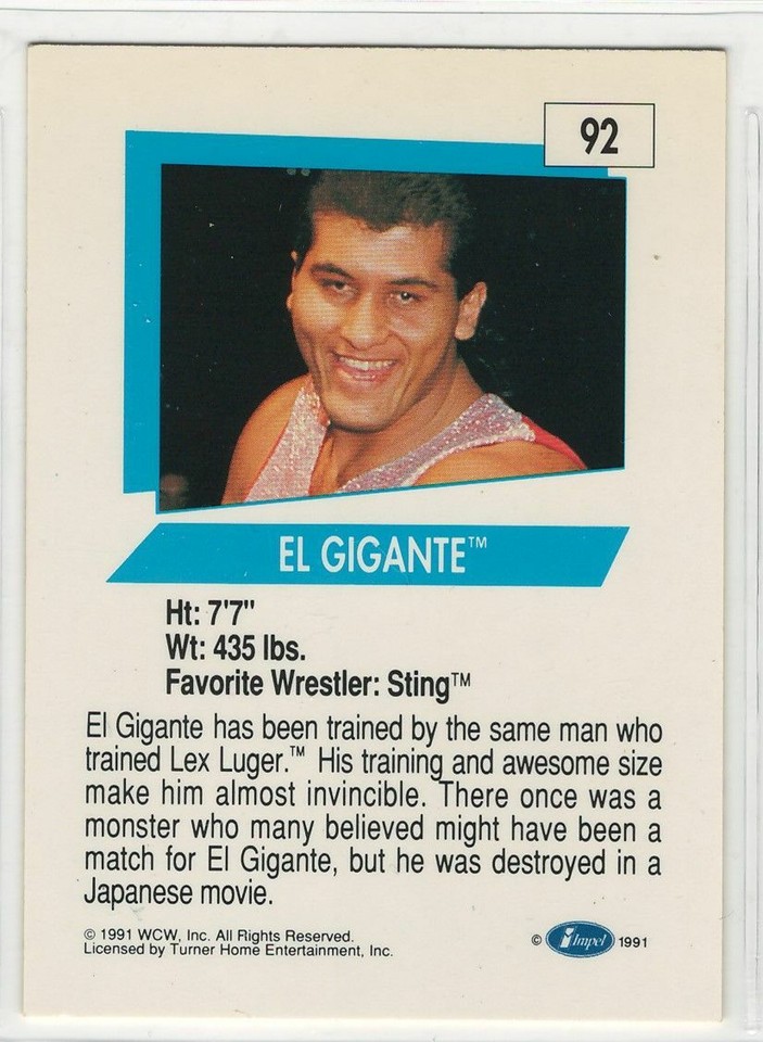 El Gigante 1991 Impel WCW Wrestling #92 WWE Jorge Gonzalez | eBay