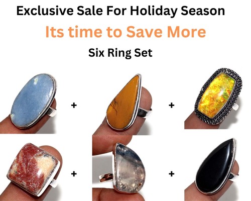 Mix Natural Gemstone Fresh Stock Deals 6 Ring Combo Set GW | eBay