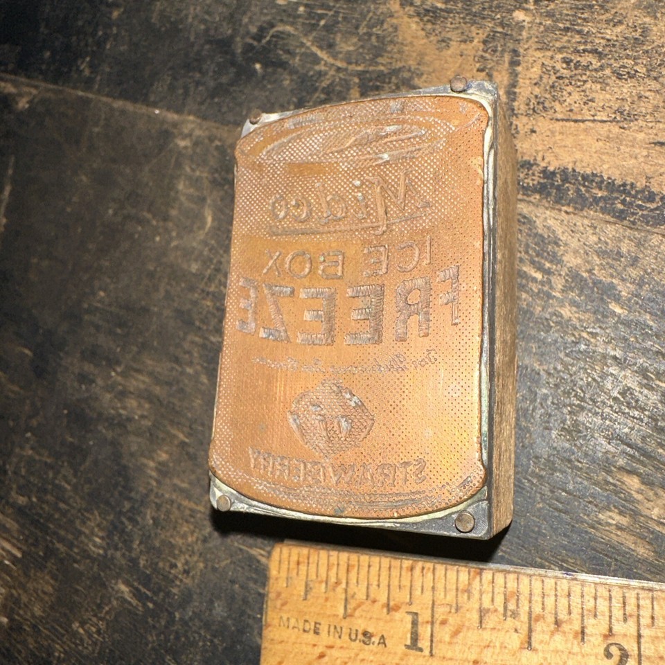 Vintage (Printing Block) “Midco Ice Box Freeze” Strawberry. Copper Face ...