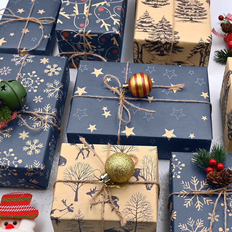 5Pack Christmas Wrapping Paper in a Roll,43 * 100Cm Recyclable Wrapping ...
