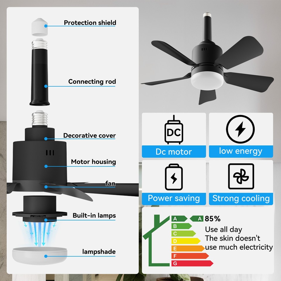 Socket Ceiling Fans with Lights and Remote- Socket Fan light with ...