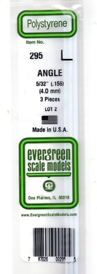 Evergreen 295 Styrene 14" L Angle .156" .40cm pkg (3) | eBay