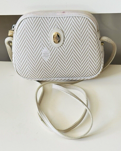 MARK CROSS Small Ivory/beige Chevron Print Leather Crossbody Bag | eBay