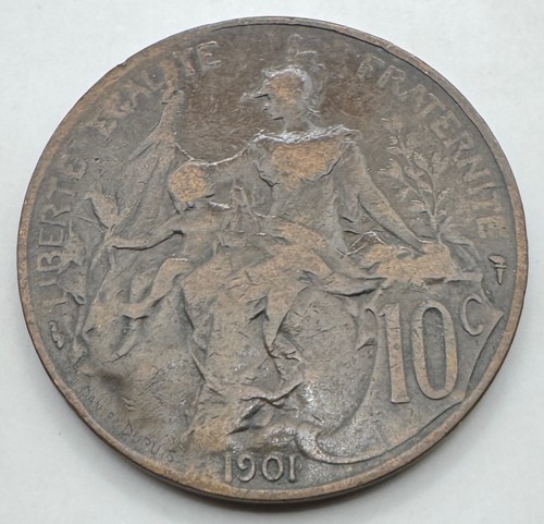 1901 France 10 Centimes Coin - Bronze - Ten - French Coin - Free ...