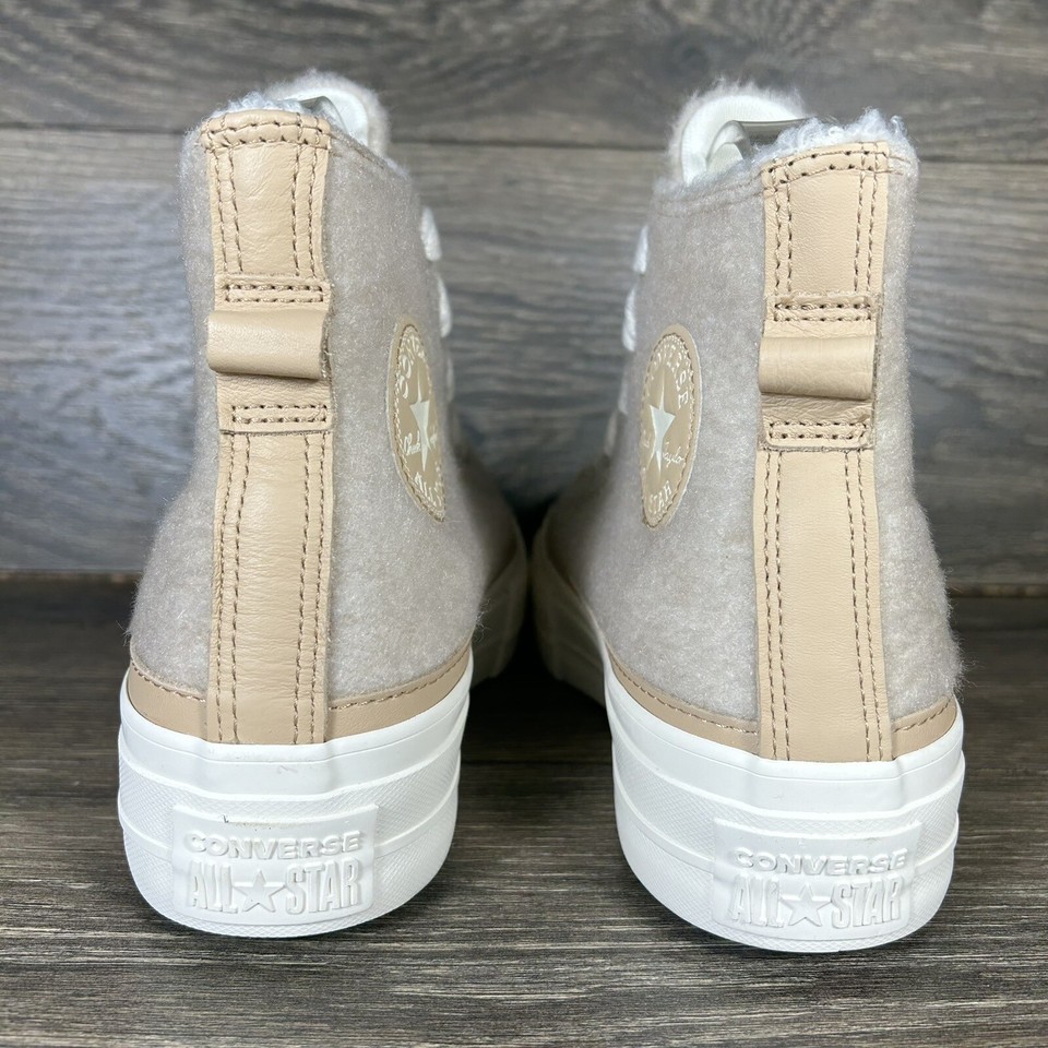 Converse Womens Chuck Taylor All Star Lift Hi Platform Beige Fur Lined ...