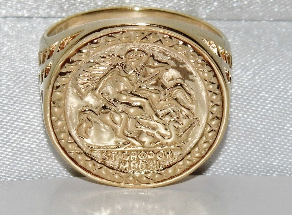 9ct Yellow Gold on Silver St George Coin Ring - ALL SIZES AVAILABLE inc ...