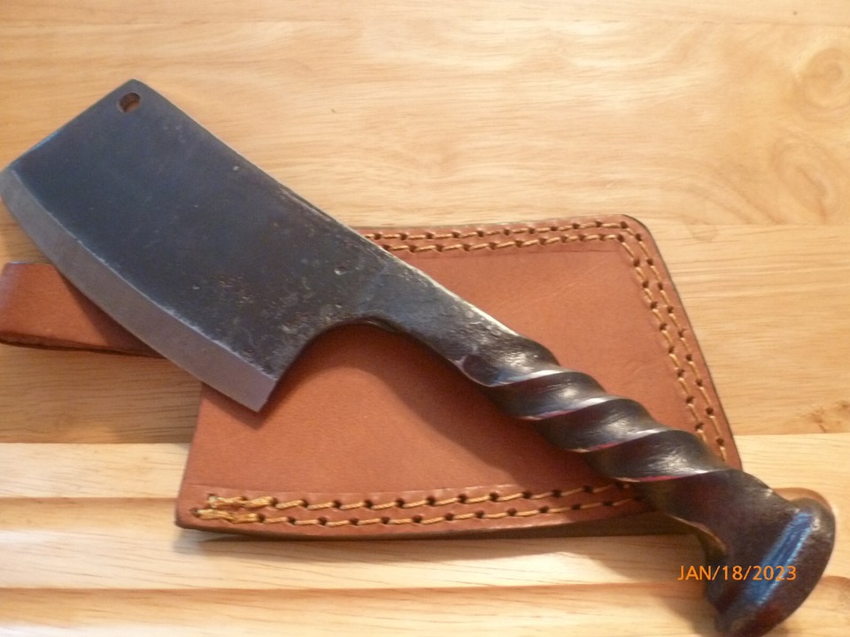 Railroad Spike Meat Cleaver with Heavy-Duty Brown Leather Belt Sheath ...