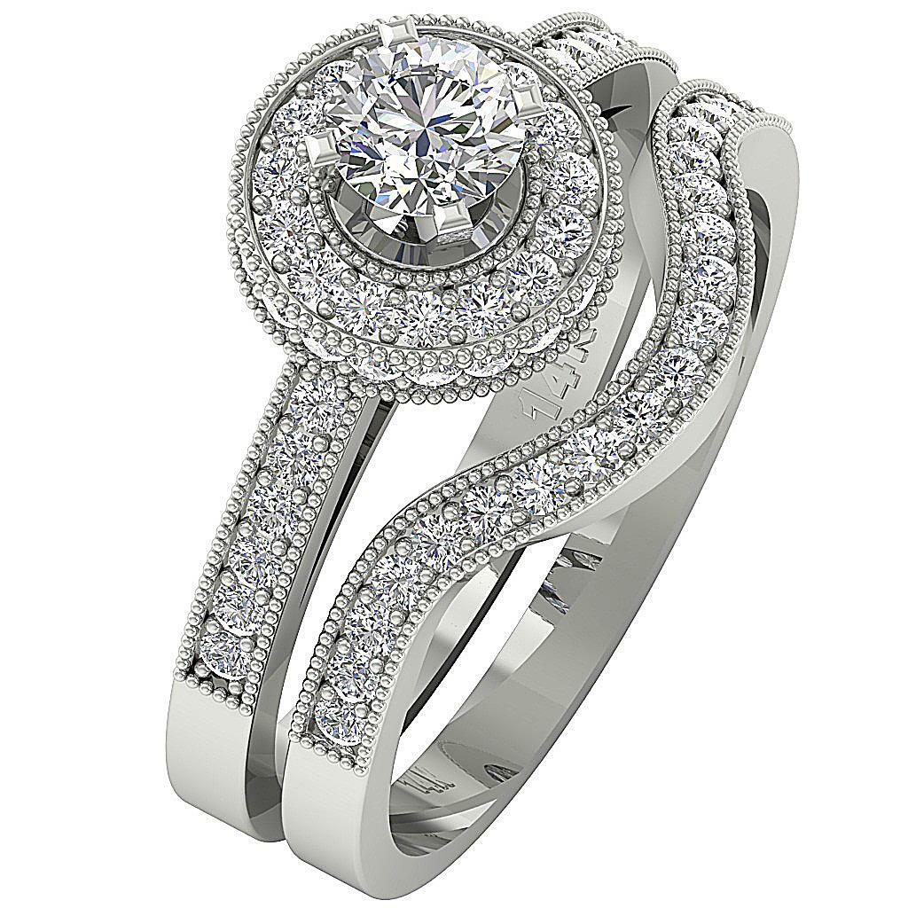 Milgrain Halo Diamond Wedding Bridal Ring 1.10 Carat SI1 G 14K Gold 12 ...