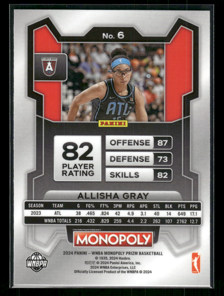 2024 Panini Prizm WNBA Monopoly Card #6 Allisha Gray Dream | eBay