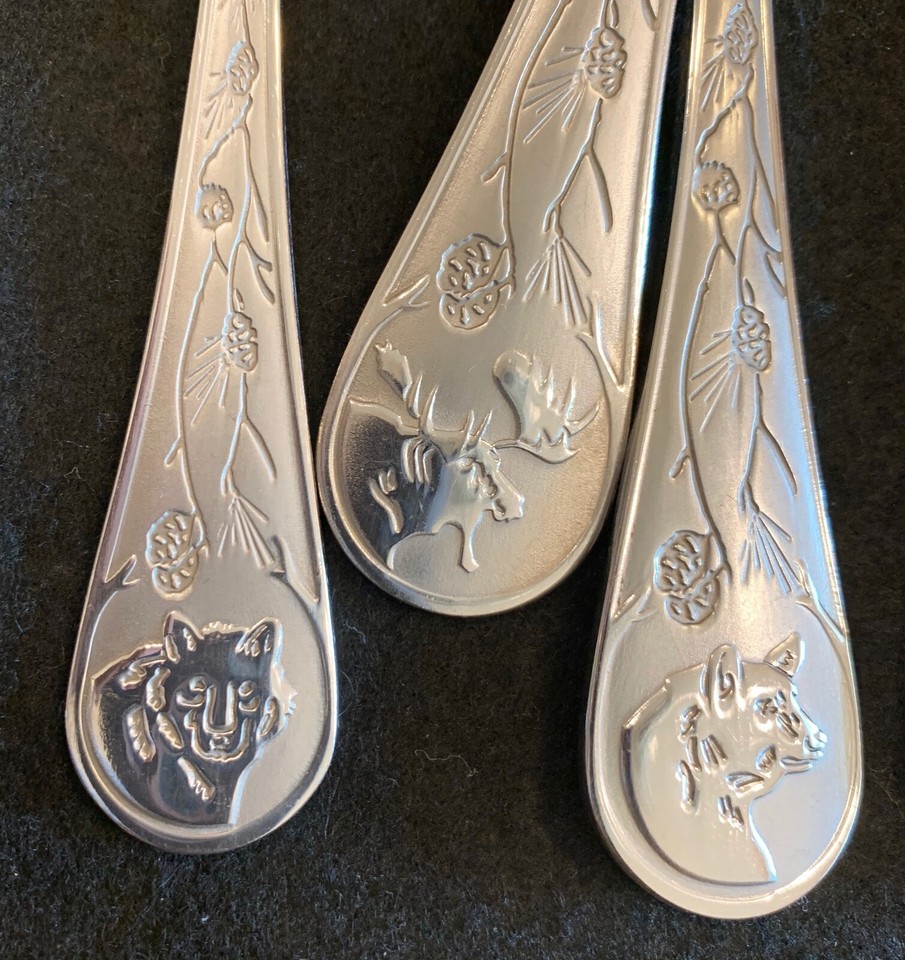 RIVERS EDGE Outdoors Deer Moose Wolf Bear Pinecone Flatware Silverware ...