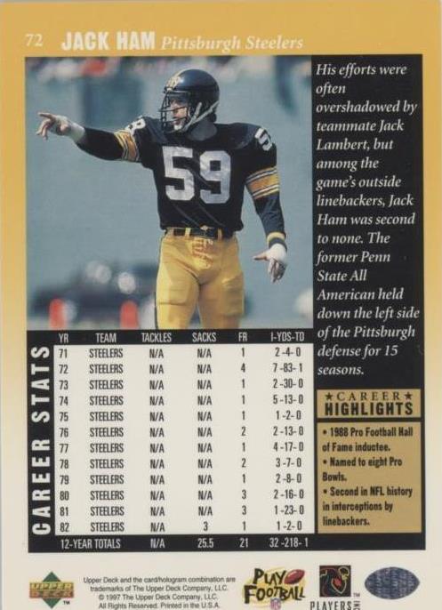 1997 Upper Deck NFL Legends Jack Ham #72 for sale | eBay
