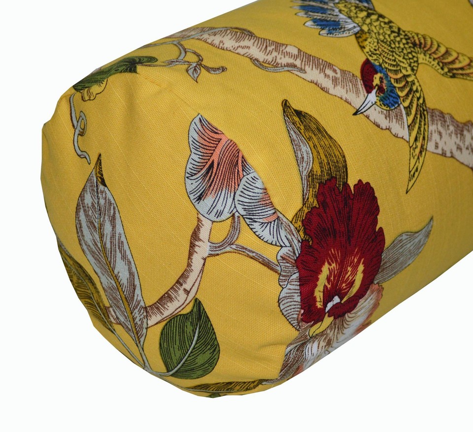 ai04g Lily Red Blue Green Pink Off White on Yellow Bolster Yoga Cushion ...