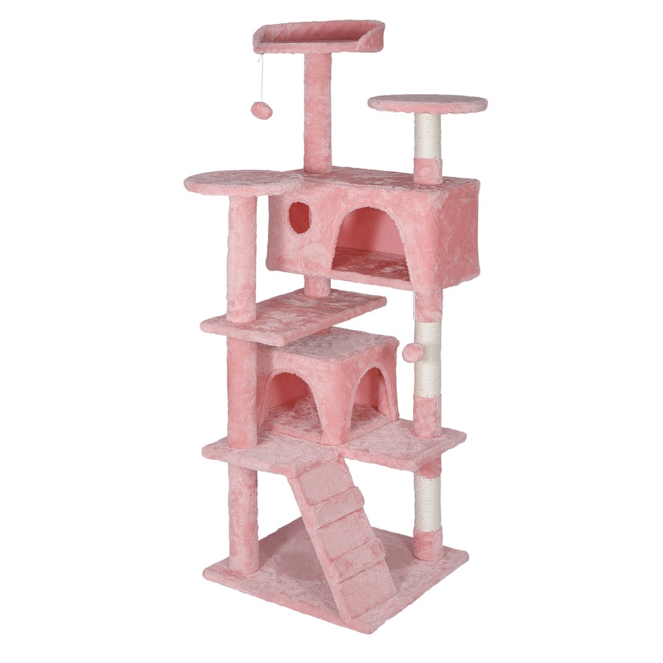 55'' Kitty Cat Tree Pink Cat Condo Tower with Scratching Post Cat ...