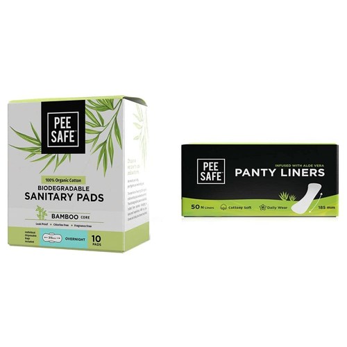 Pee Safe Biodegradable Sanitary 10-Pads (Overnight) Aloe Vera Panty 50 ...