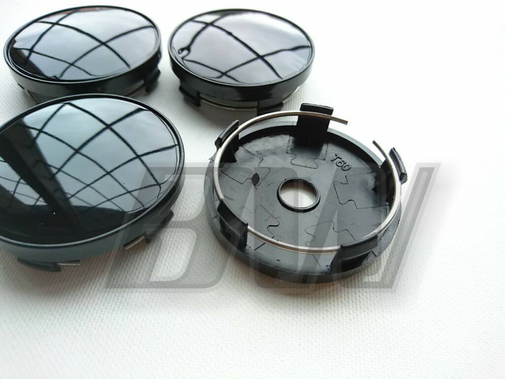 4x 60MM ALLOY WHEEL CENTRE CAPS HIGH GLOSS BLACK FINISH UNIVERSAL ...