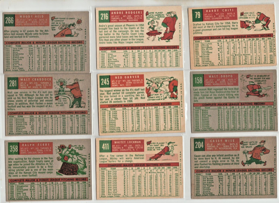 LOT OF 9 1959 TOPPS BASEBALL CARDS: WALT DROPO, RALPH TERRY, WHITEY ...