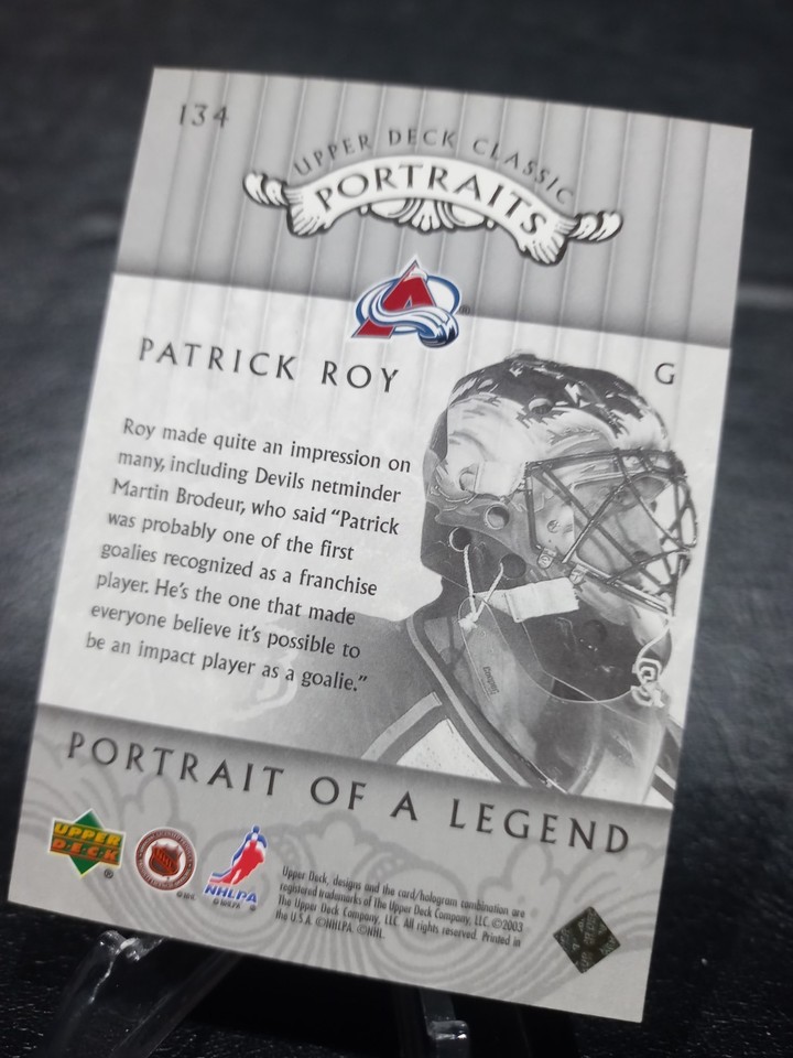 2002-03 UDC #/800, PATRICK ROY, CLASSIC PORTRAIT OF A LEGEND #134, NHL ...