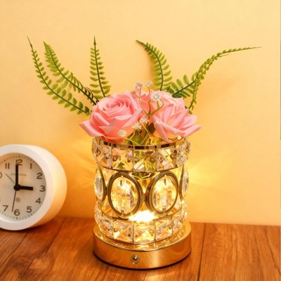 Rose Crystal Table Lamp, Rechargeable Cordless Touch Small Bedside ...