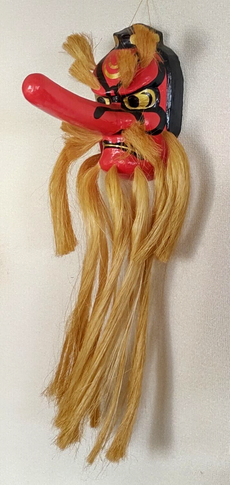 Japanese Vintage Tengu Mask Long-nosed goblin Demon Paper Mache Wall ...