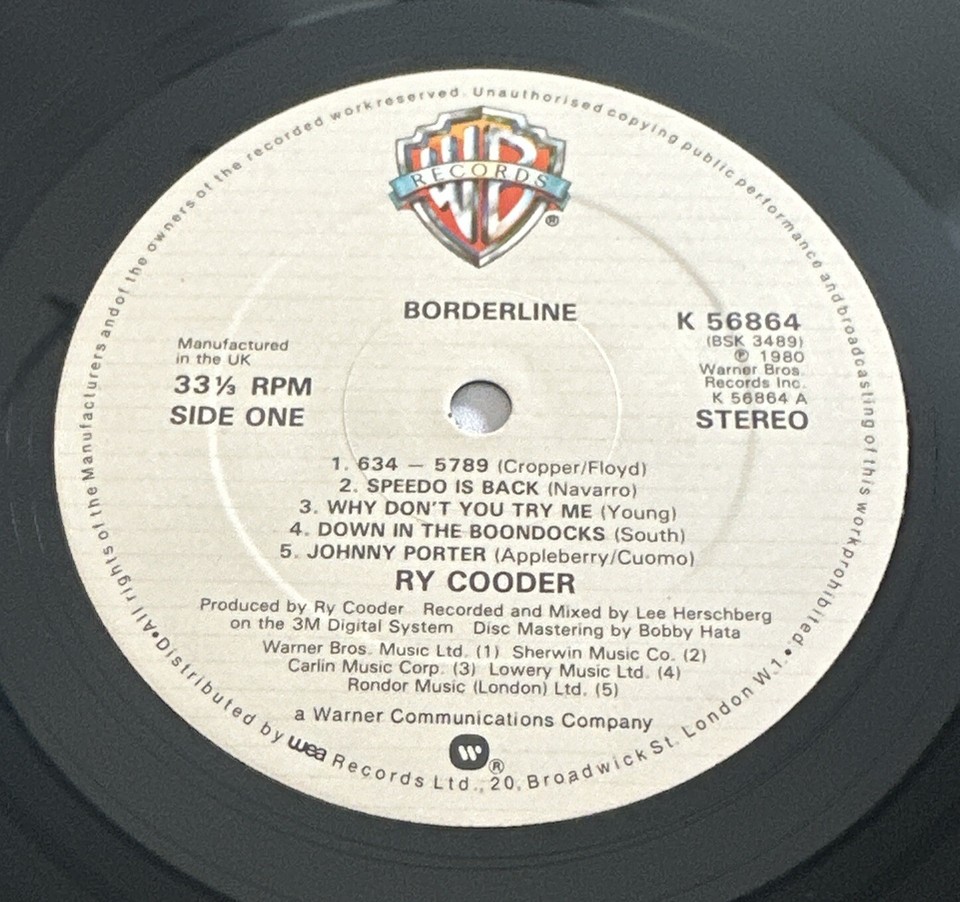 Ry Cooder Borderline Lp Vinyl Record Blues Rock Uk Issue EX / NM ...