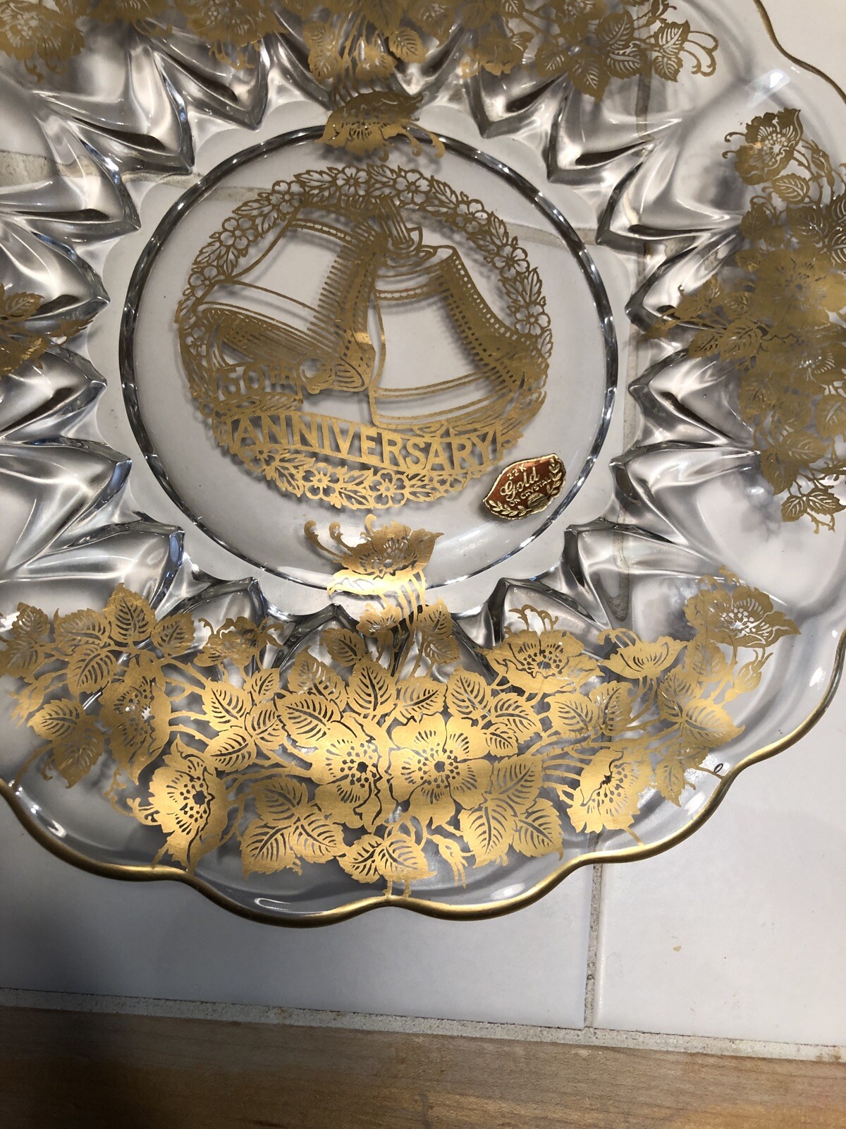 Silver City Glass Co 22k Gold On Crystal Serving Tray 50th ANNIVERSARY ...