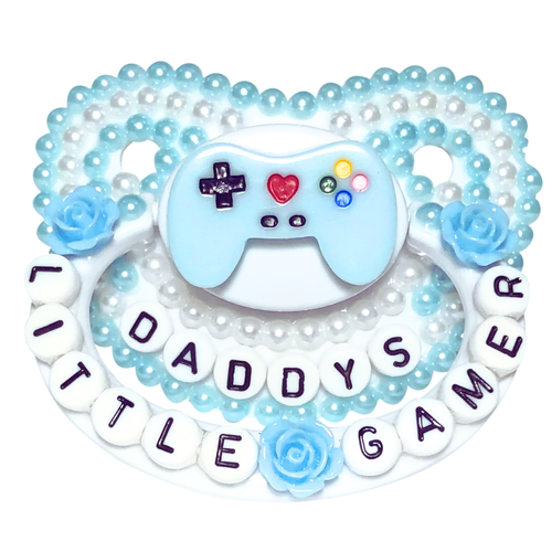 Baby Bear Pacis Adult Pacifier "Daddy's Little Gamer" Blue Game ...