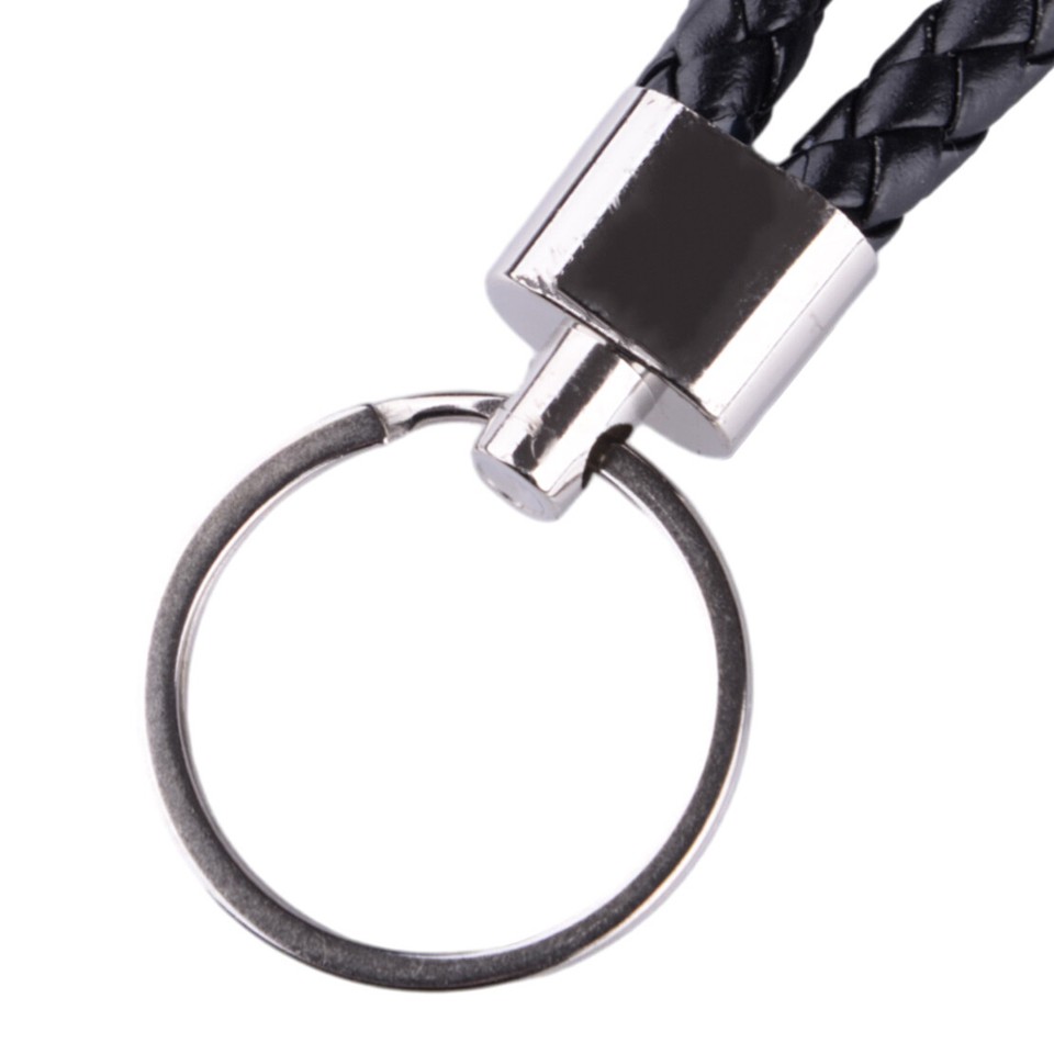 2pcs Black PU Leather Car Keychain Key Ring Holder Braided Rope new | eBay