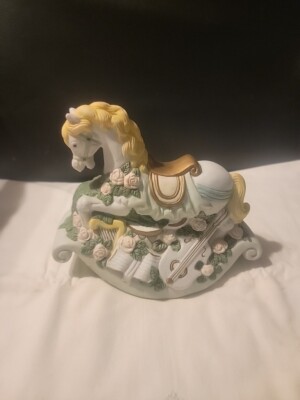 Vintage Rocking Horse Music Box Plays Toyland Ornate Roses Musical ...