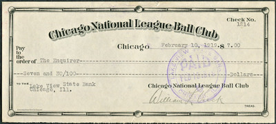 1919 Chicago Cubs Check Signed by William L Veeck | eBay