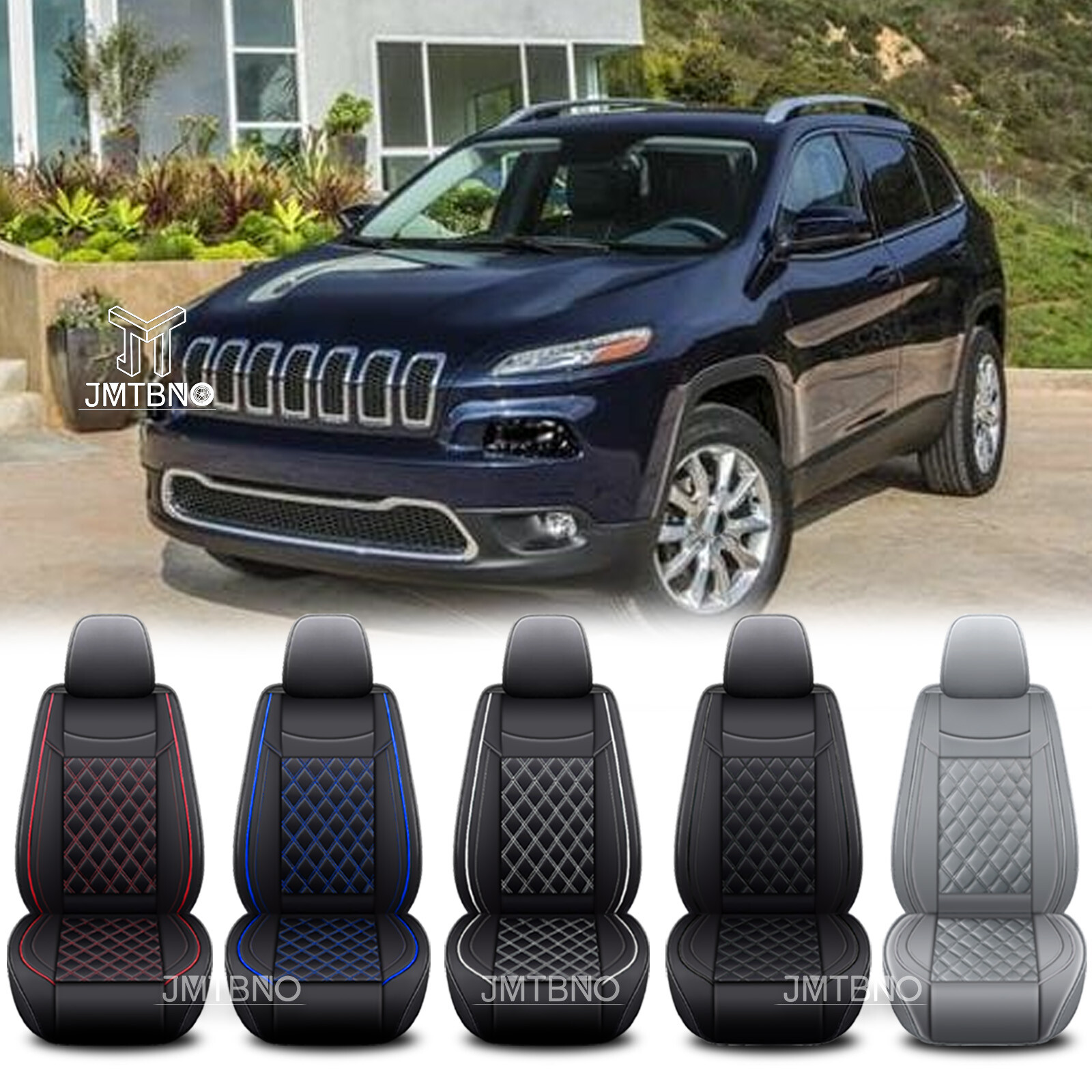 For Jeep Grand Cherokee Car Seat Cover Set 5-Seat Front + Rear Leather ...