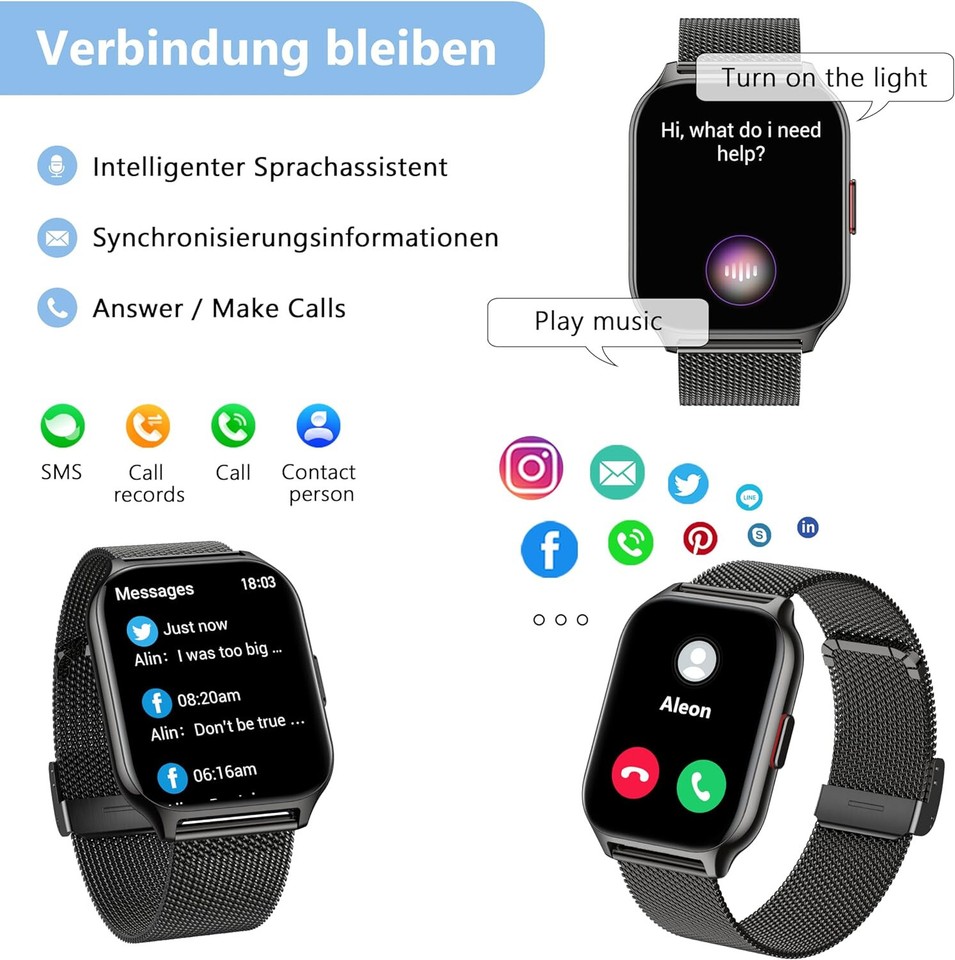 Smartwatch Herren Damen mit Telefonfunktion Armbanduhr für iPhone ...