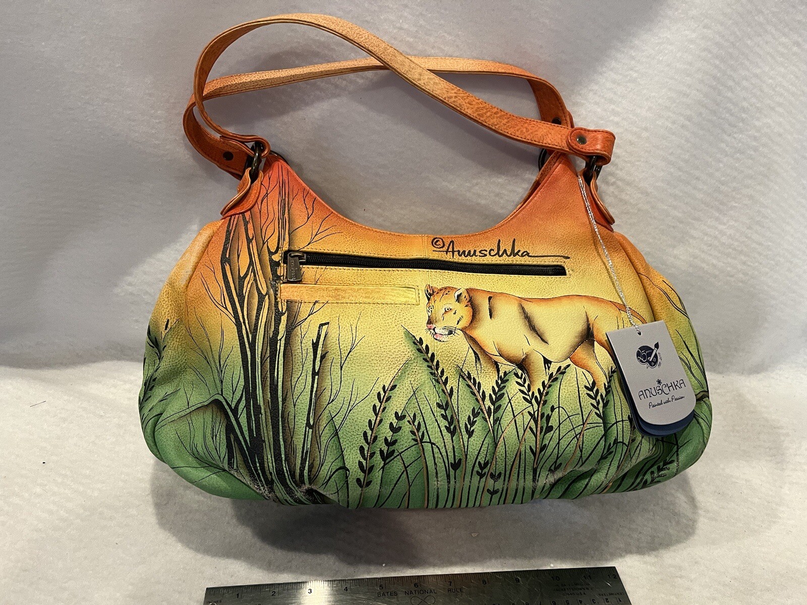 Anuschka Handpainted Leather Shoulder Bag PURSE TOTE HANDBAG Lions Lion ...