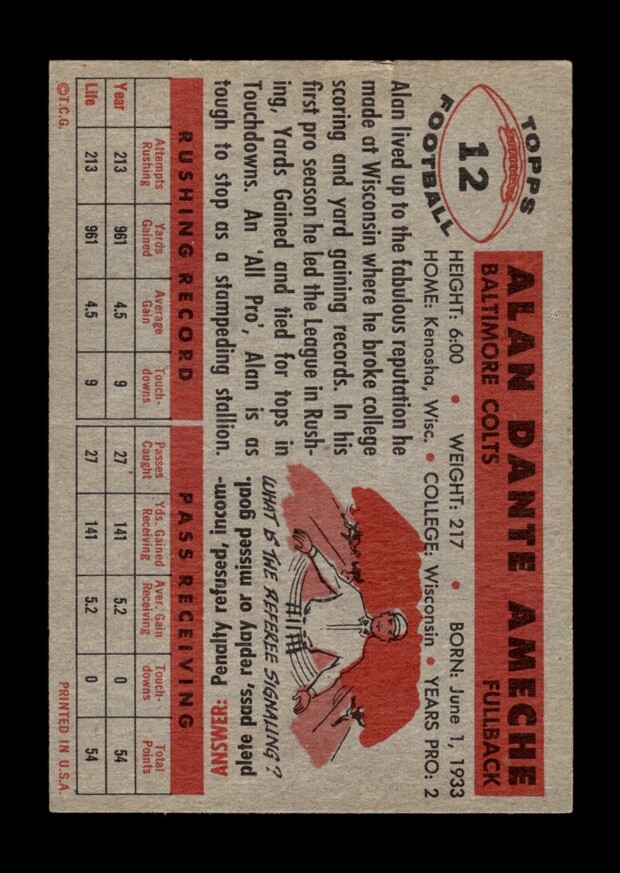 1956 Topps Set-Break # 12 Alan Ameche VG-VGEX *GMCARDS* | eBay