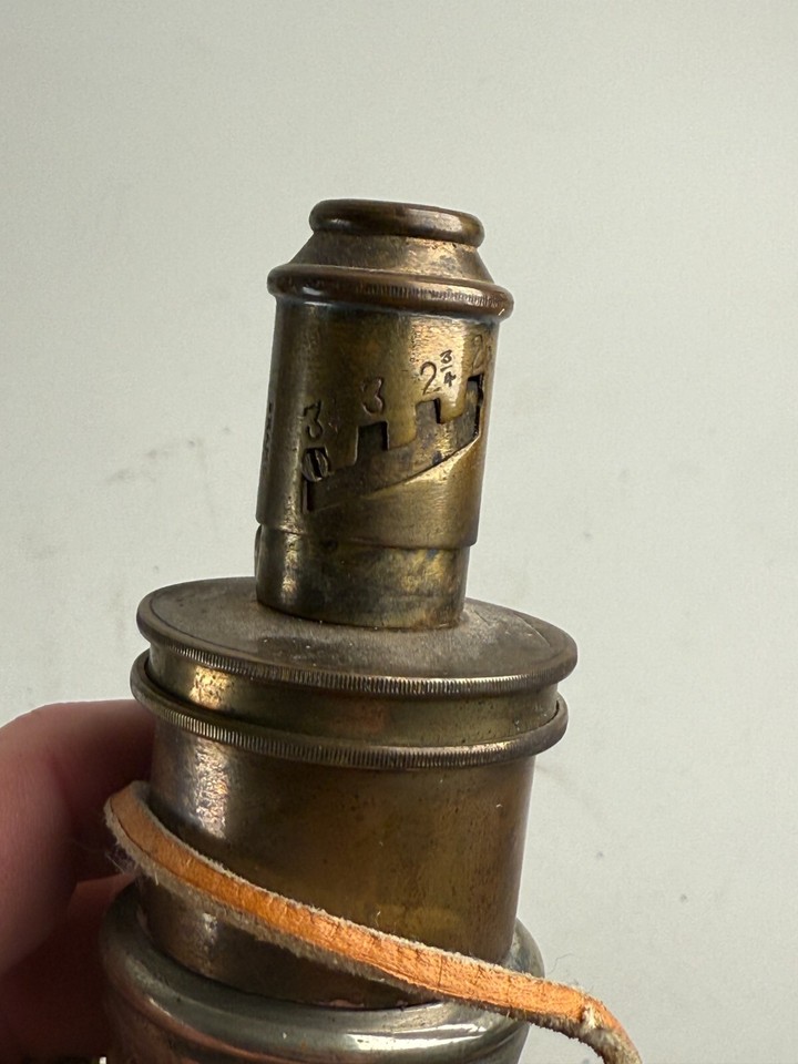 Vintage Embossed Metal Gun Powder Flask with leather strap | eBay