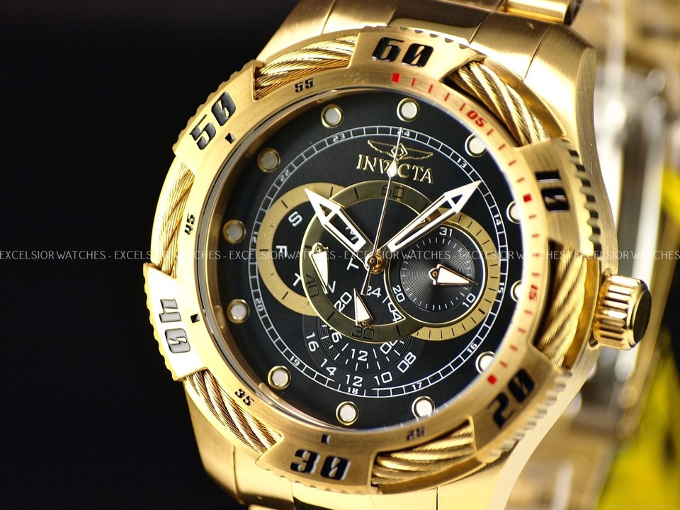 Rare Invicta Men's 50mm Speedway BOLT Day Date GMT Quartz Black Dial GT ...