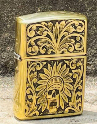 New Custom Hand Engraved Gothic Native American Skull Art Armor Zippo ...