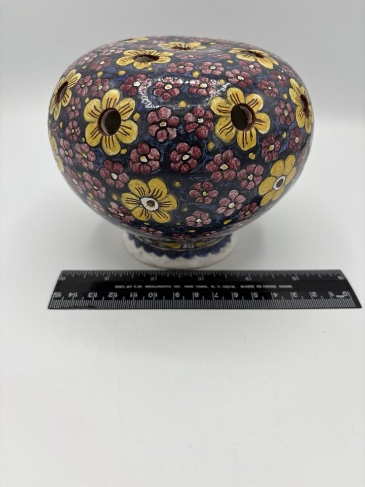 Vintage Ceramic Flower Frog Round Vase, Portugal Inspired by 17th ...