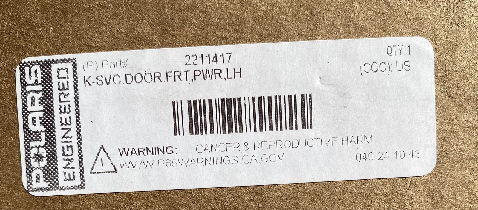 2023 Polaris Ranger XP 1000 K-SVC, Door, FRT, PWR, LH OEM #2211417 / # ...