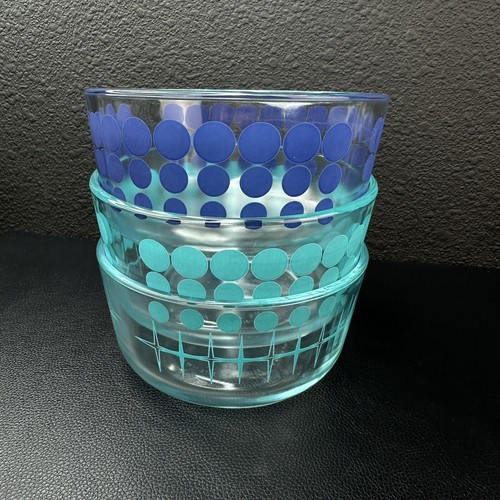 Pyrex Clear Atomic Polka Dot Blue Prep Bowl 7201A Set Of 3 | eBay