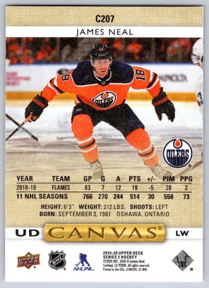 JAMES NEAL 2019-20 UPPER DECK CANVAS 19-20 NO C207 37501 | eBay