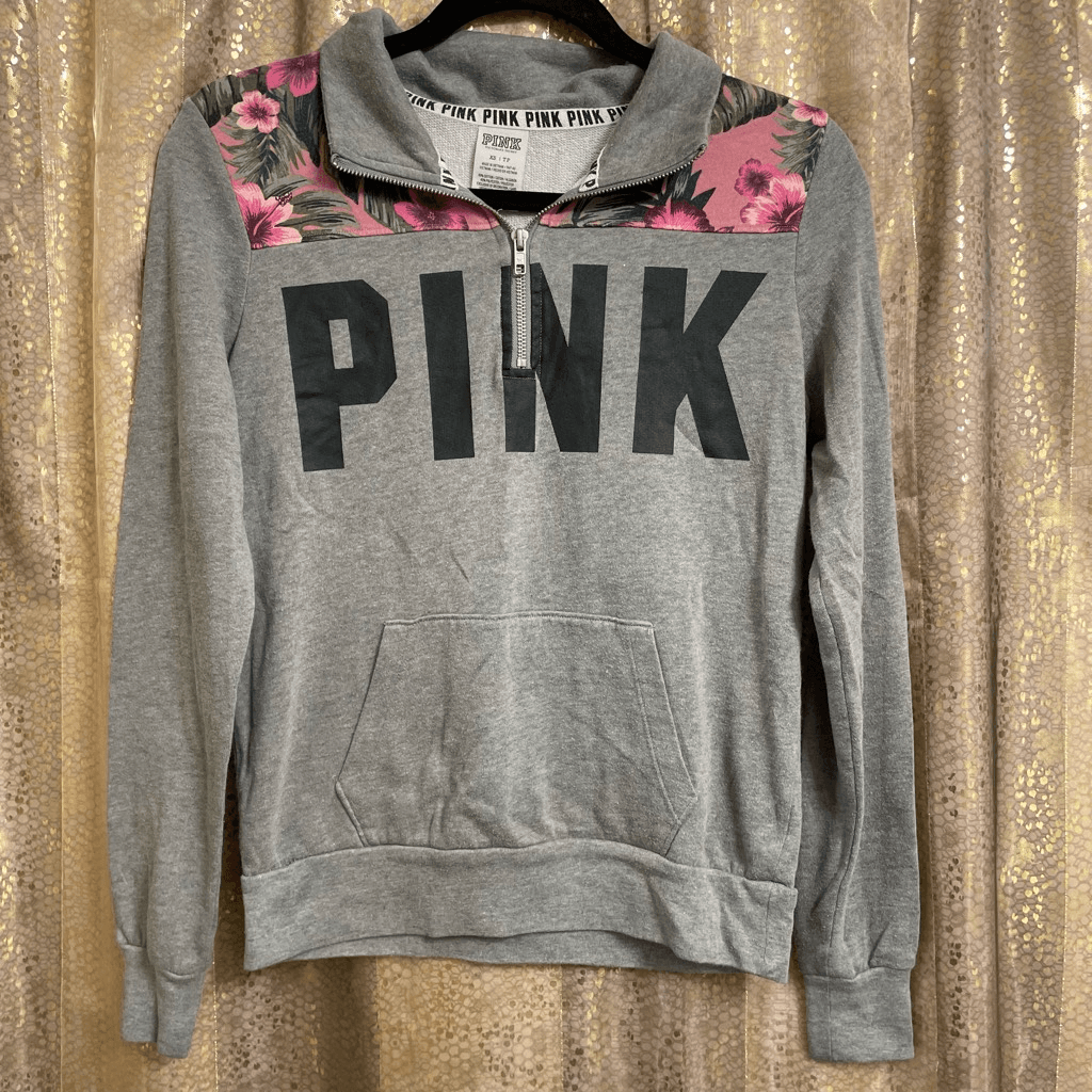 PINK Victorias Secret Gray Tropical 1/4 Zip Pullover Sweater XS | eBay