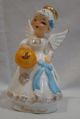 VINTAGE OCTOBER BIRTHDAY ANGEL FIGURINE HOLDING A PUMPKIN UCAGCO JAPAN ...