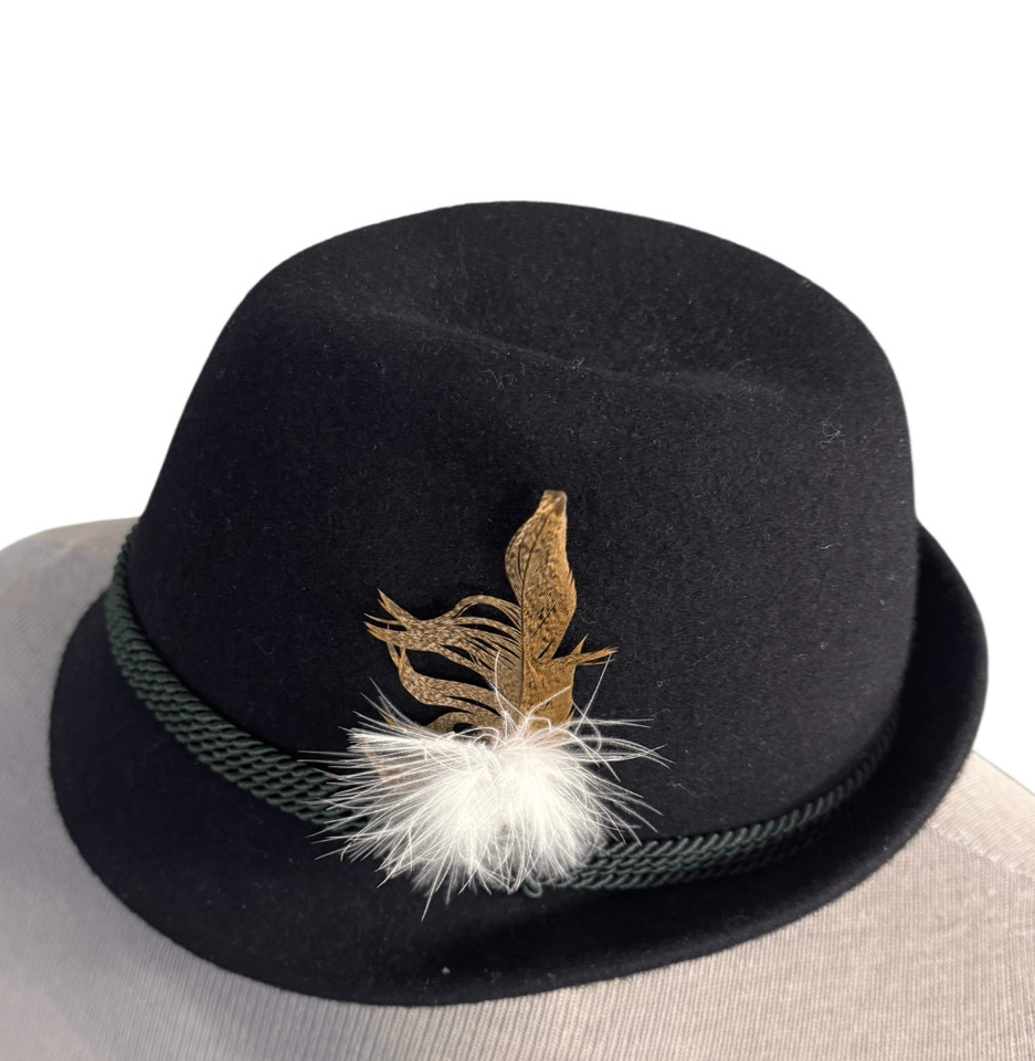 Oberwilder Wien Alpine Hat Black Wool Felt Bavarian Oktoberfest Feather ...