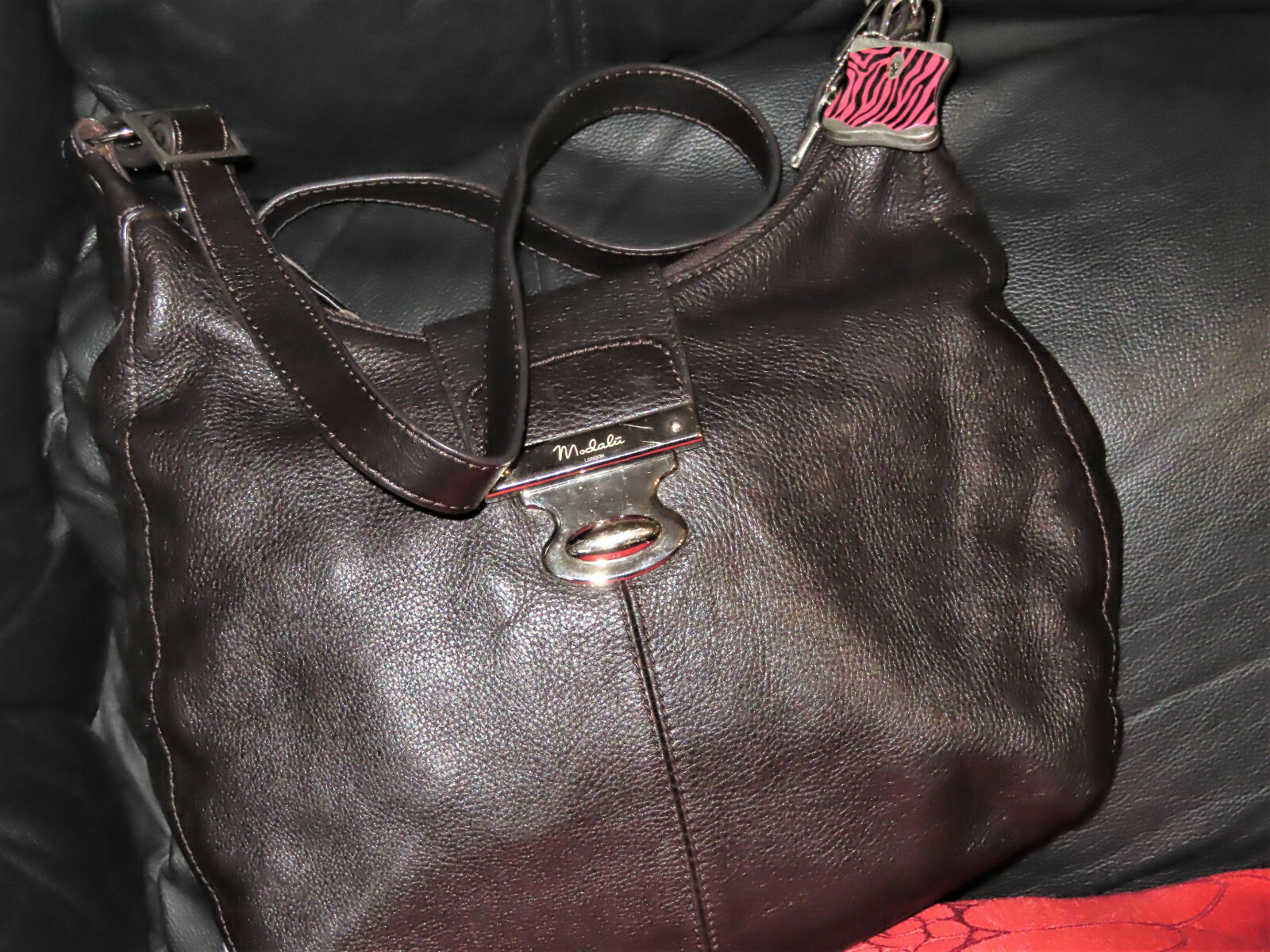 Modalu London bag dk brown genuine leather shoulder Xbody bag w charm ...