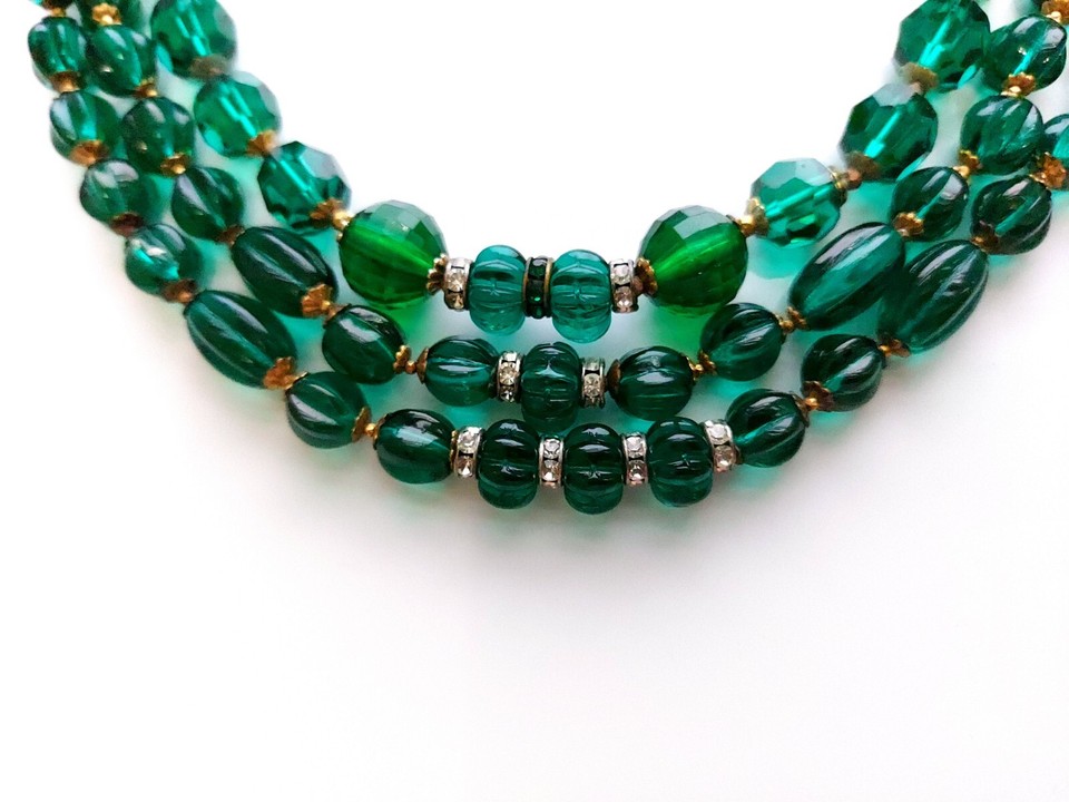 Vintage Miriam Haskell Poured Molded MELON Glass 3 Strand Necklace | eBay