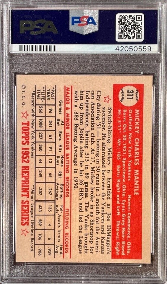 1983 Topps '52 Reprint #311 Mickey Mantle PSA 8 | eBay