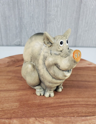 Silly Goofy Fat Pig Hog Figure Figurine, Light Resin 4" X 4" X 3" Gray ...